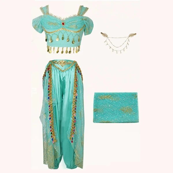 Детский костюм принцессы Жасмин BEADING CHARM S, Teal (4 pcs set)