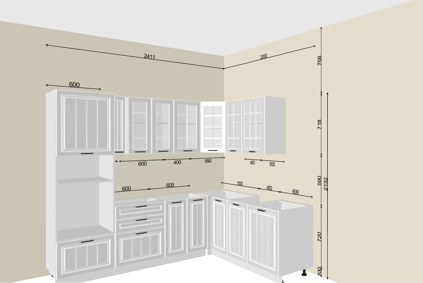 Кухонный гарнитур VIVAT "Прага", белый, дерево, угловой, 2400 мм x 2050 мм
