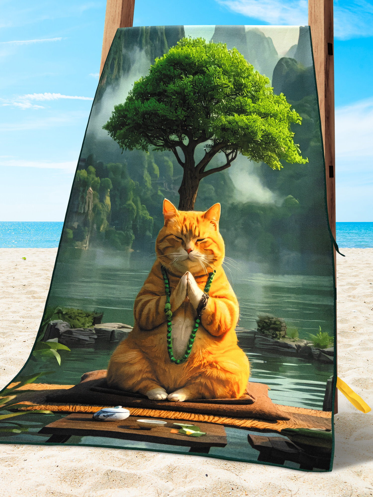 Пляжное полотенце из микрофибры "Кот", размер 70х140, 100% полиэстер