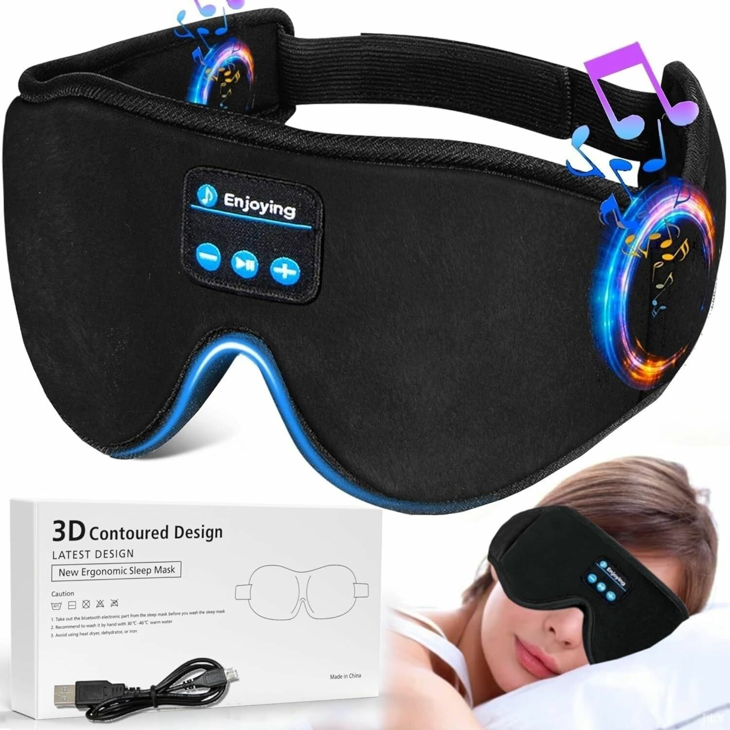 KIPRUN 3D Маска для сна, беспроводная музыка Bluetooth, наушники с затычками для ушей, мягкие наушники для сна
