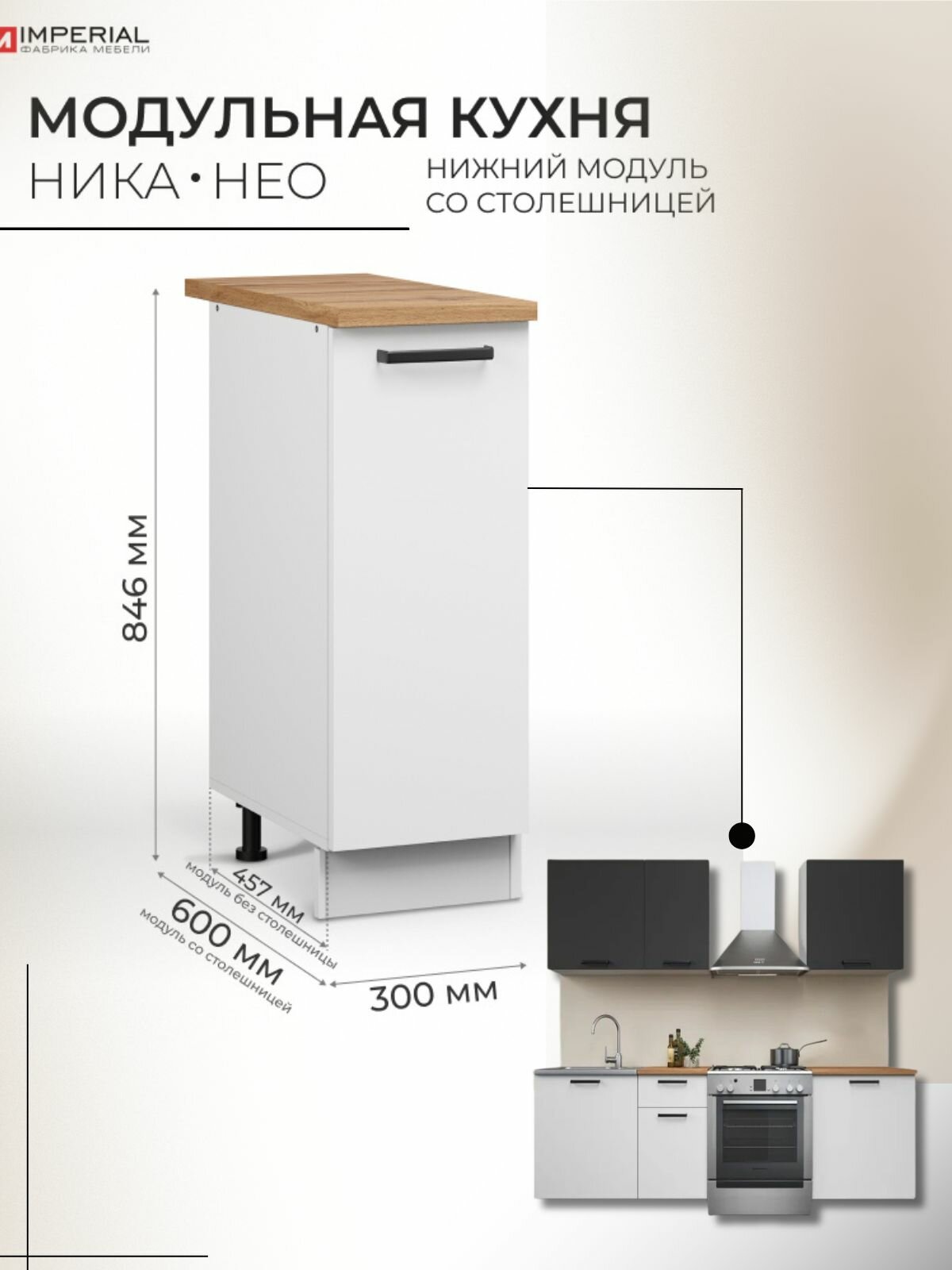 Кухонный модуль напольный Ника Нео 30 см со столешницей