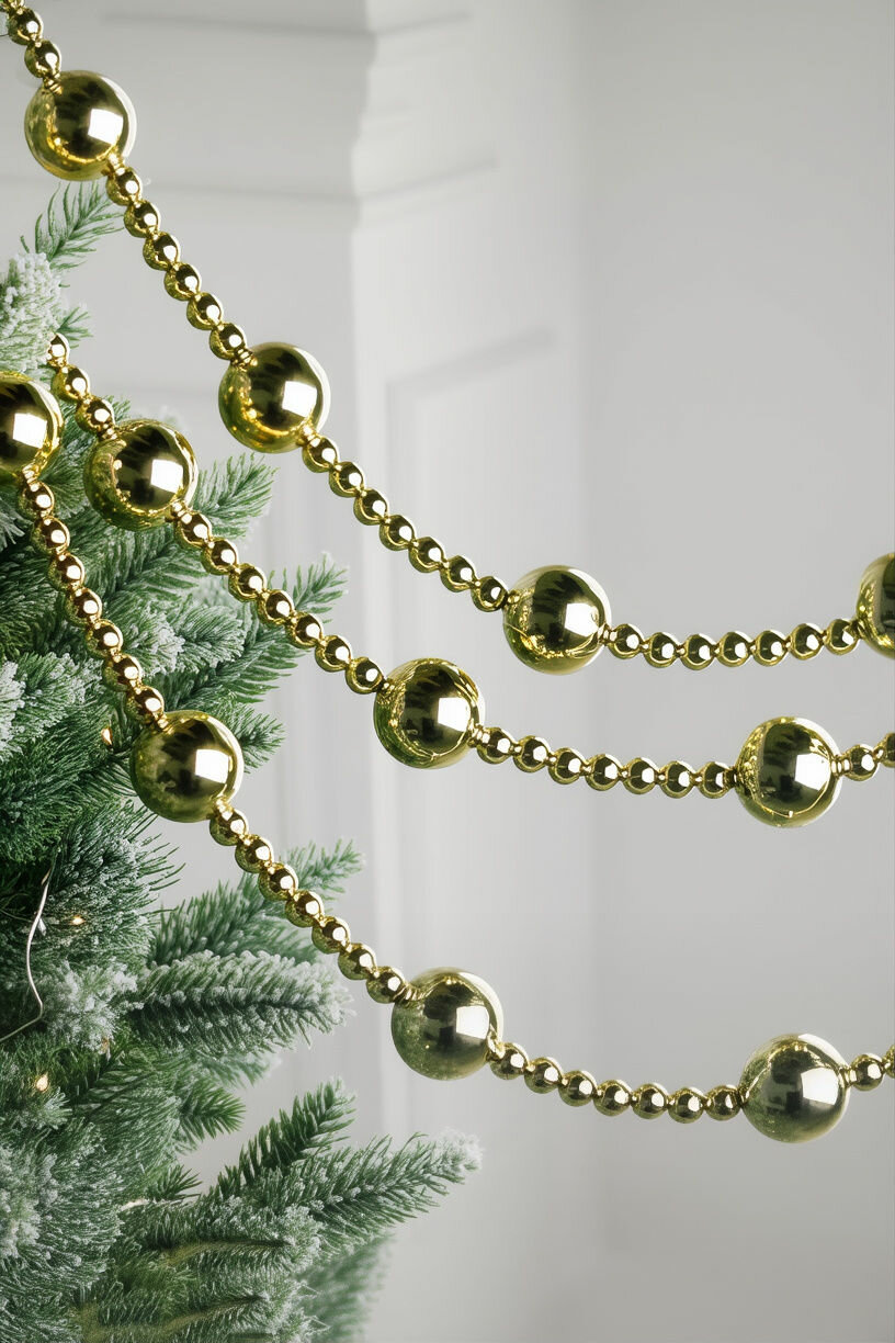 Бусы на ёлку торжество традиций, пластик, золотые, 1-2.5 см, 160 см, Winter Deco 1001161