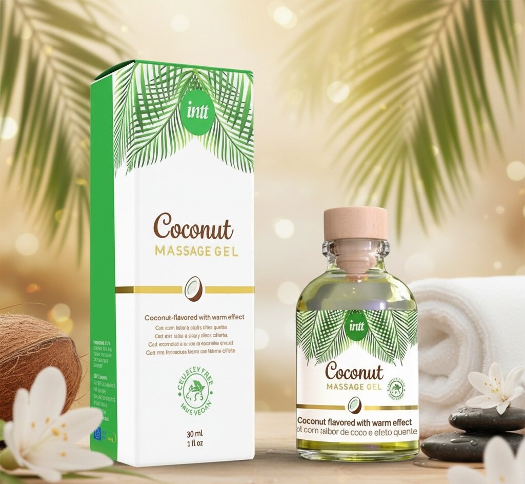 Массажный гель INTT "Coconut", 30мл, веганский, разогревающий, со вкусом кокоса