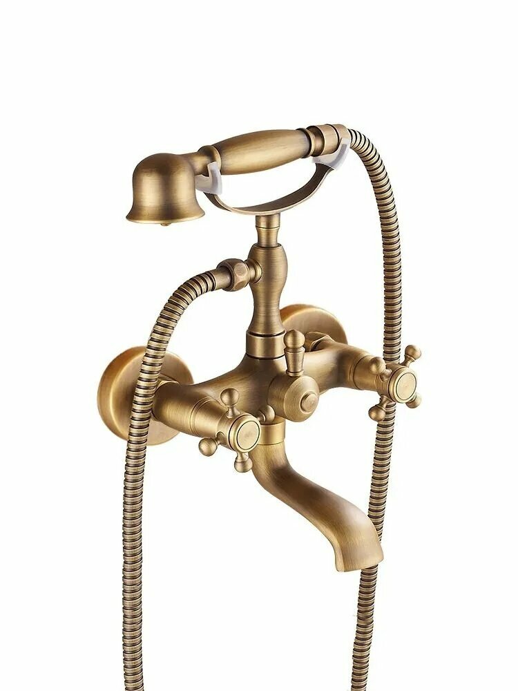 Смеситель для ванны, поворотный излив, с ручным душем, европейский стиль ретро, латунь, для горячей и холодной воды, устанавливается на стену