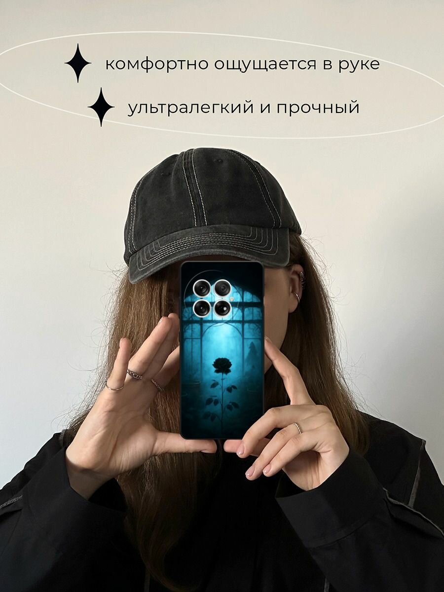 Черный матовый чехол на OnePlus 13 / Ван Плас 13 с принтом Черная роза в оранжерее — фото 1