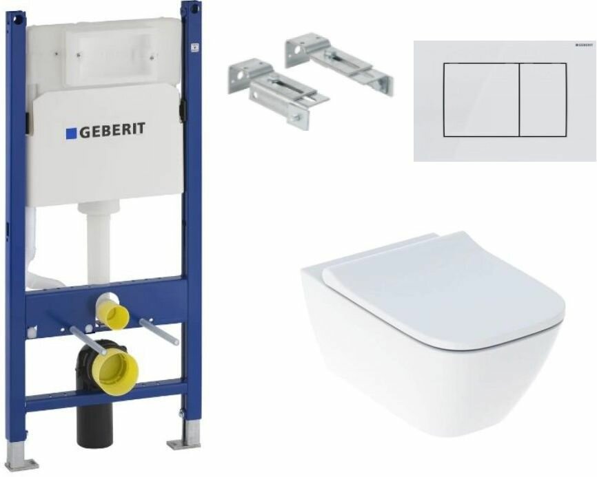 Унитаз с инсталляцией Geberit Smyle Square 500.153.37.1 (клавиша белая, двойной смыв)