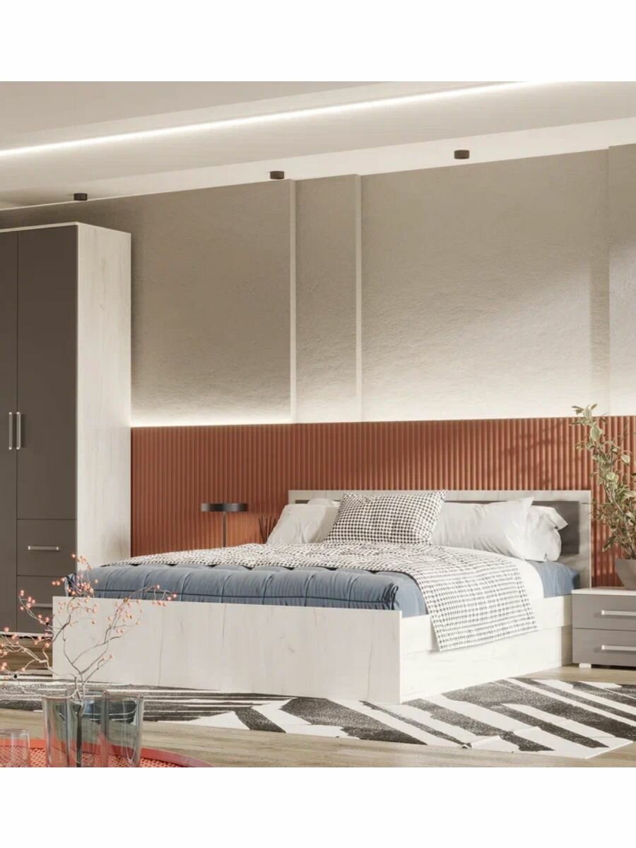 Кровать двуспальная Фиеста NEW 1,4 1435х800х2037, Дуб Крафт белый/Графит, с настилом, МИФ