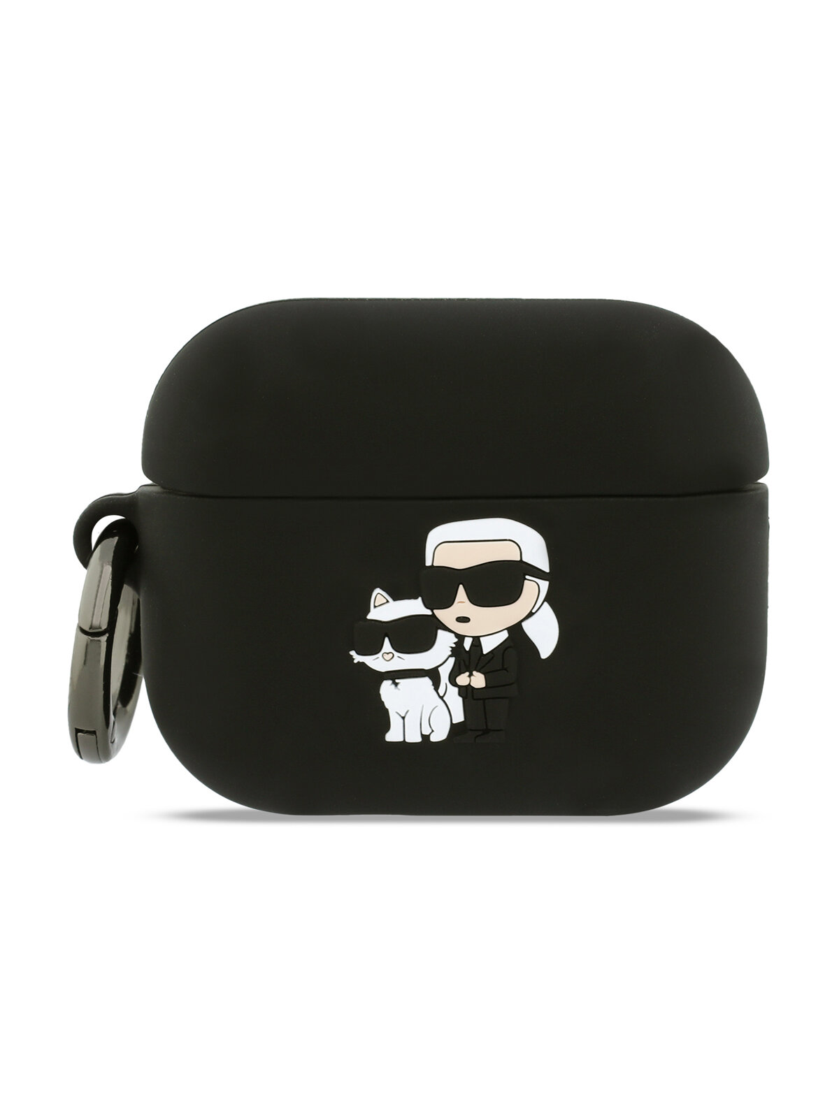Чехол Karl Lagerfeld для Airpods Pro 3, силиконовый с покрытием soft touch, с кольцом-карабином, черный