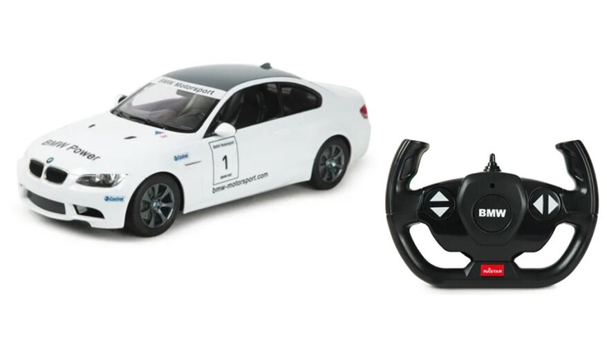 Машинка на радиоуправлении Rastar 48000W BMW M3 (1:14, 33 см). Доступ в кабину. Свет фар. Белая