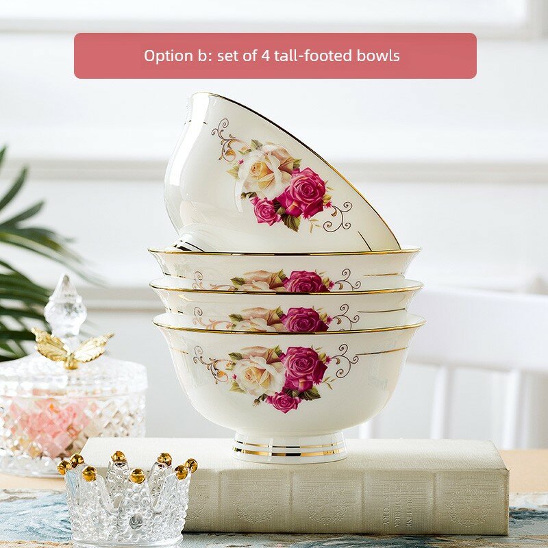 Премиум керамическая суповая тарелка Jingdezhen с золотой каймой и ножкой, 6 дюймов, B-стиль, 4 шт.
