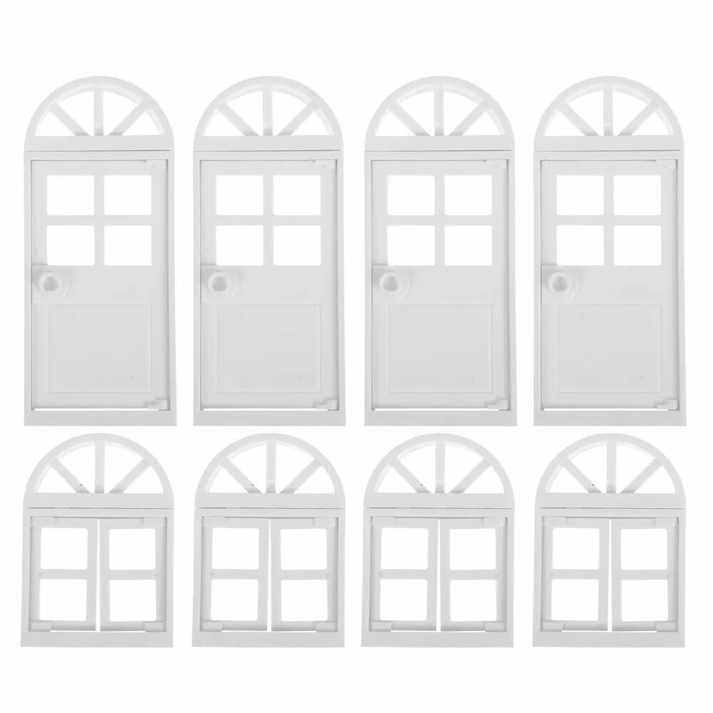 Миниатюрные пластиковые окна и двери для кукольного домика белого цвета, набор из 8 аксессуаров для декора