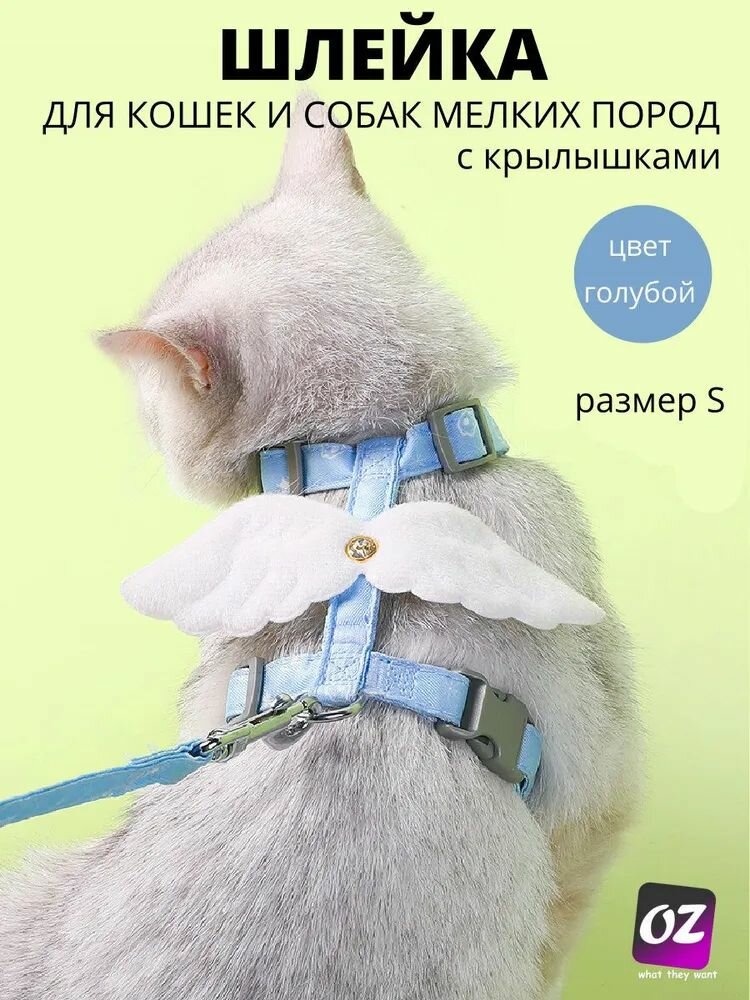 Шлейка для кошек и собак мелких и средних пород с крыльями, с поводком 1,2 м, анатомическая, размер S