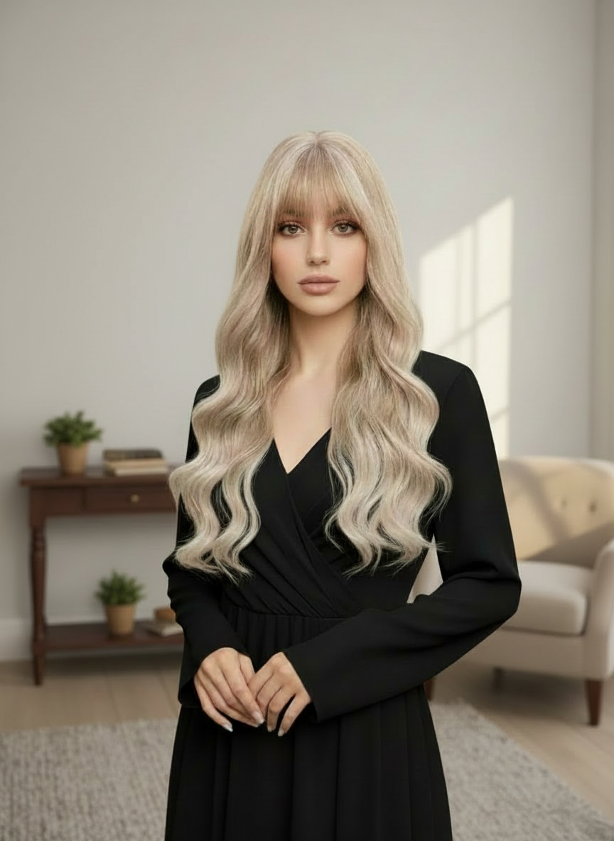 Парик женский длинный с челкой, светло-коричневый блонд, длина 60 см