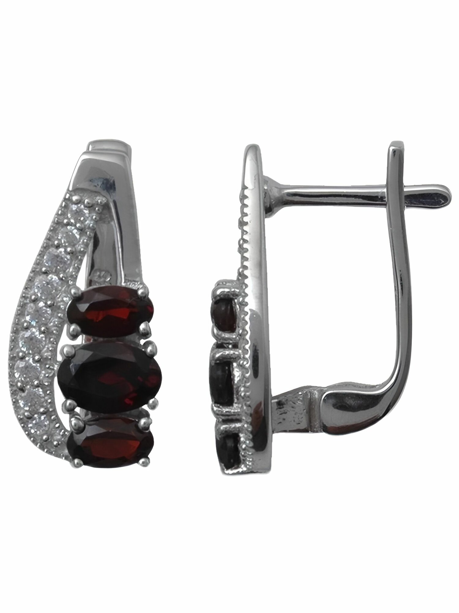 Серьги, серебро, 925 проба, родирование, гранат, фианит