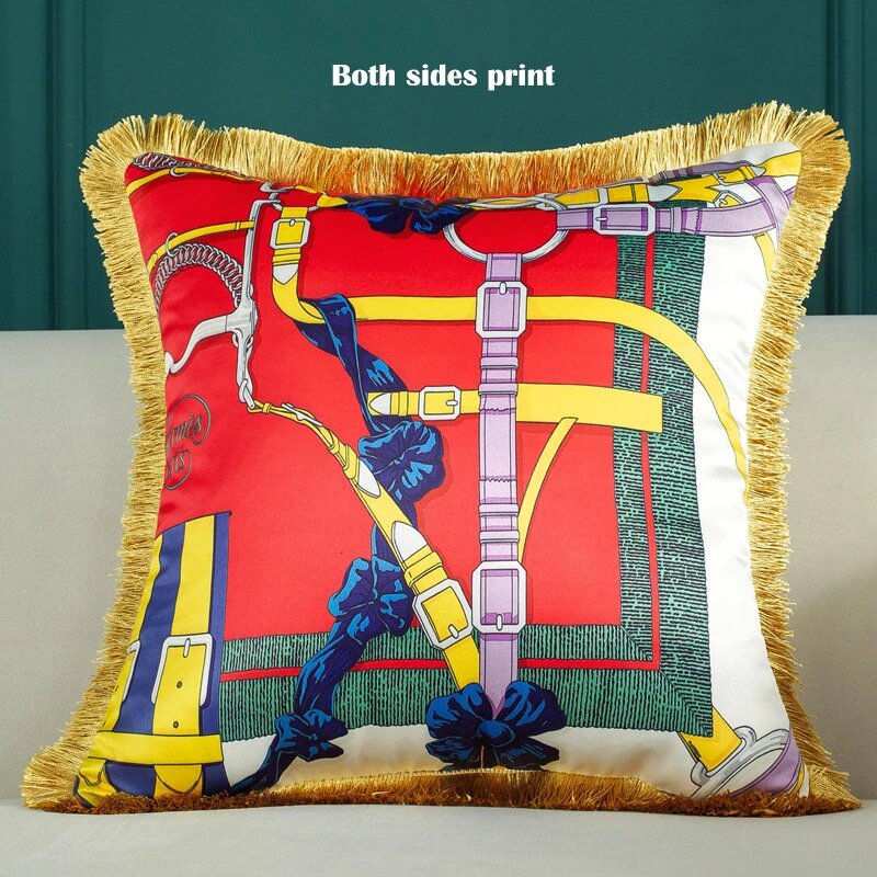 Золотые декоративные подушки с кисточками 6-2 sides print