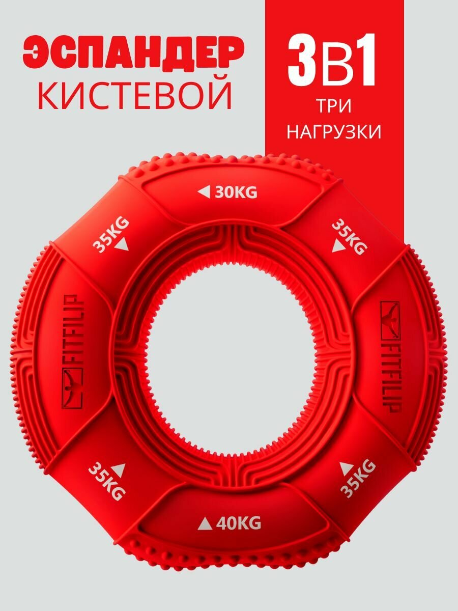 Эспандер кистевой тройной 30-35-40 кг круглый для рук кольцо