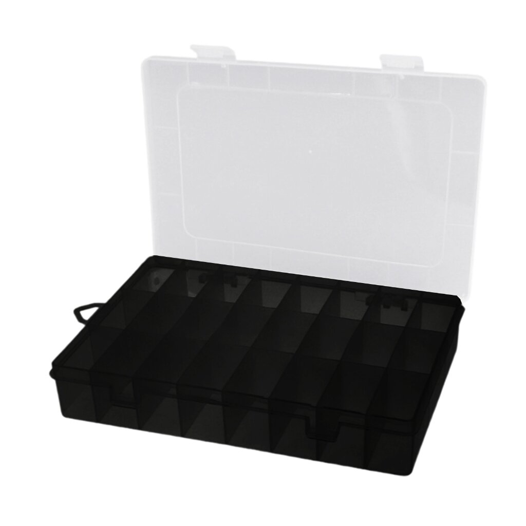Фиксированная прозрачная пластиковая коробка с 24 отделениями для хранения коробка для хранения -черный фон и белая крышка