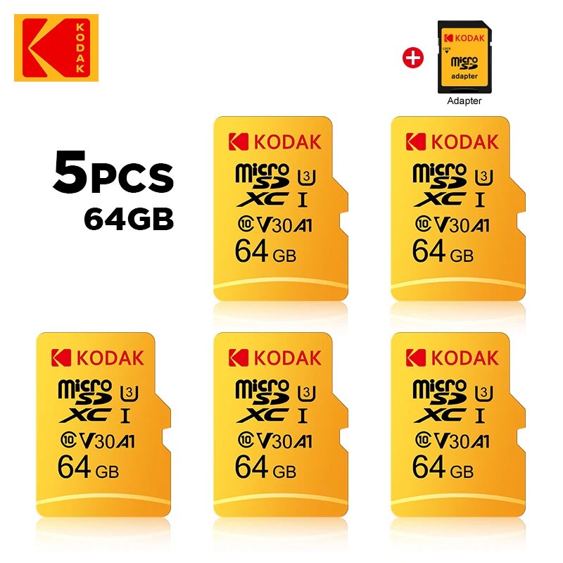 5 шт. карты памяти Kodak, 64 ГБ, высокоскоростная карта Micro SD, 32 ГБ, класс 10, карточка 128 ГБ, 256 ГБ, мини-TF-карта для смартфона