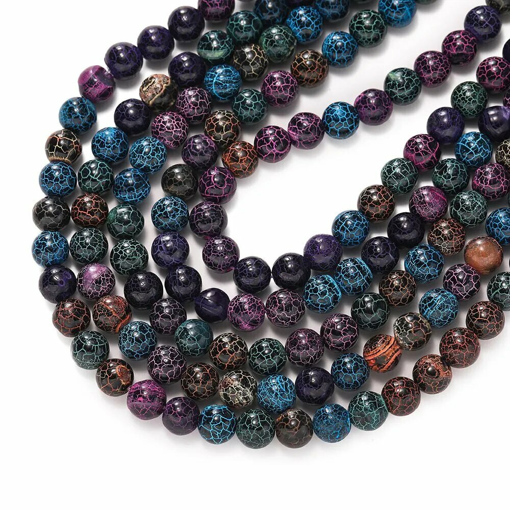 Агат Африканский (Кракле) бусины 10 мм, около 38 шт, цвет: разноцветные, из натурального камня
