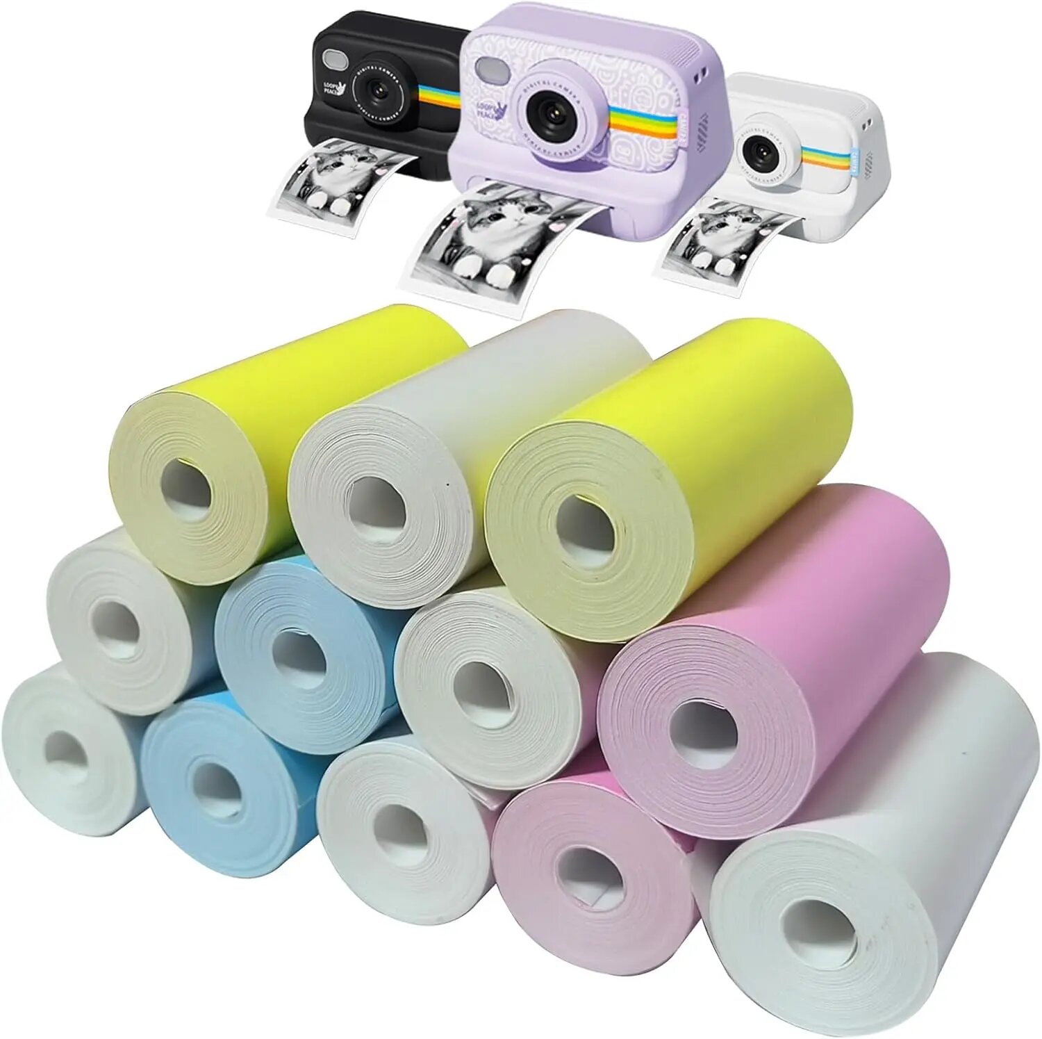 Термобумага для детских фотоаппаратов, 12 рулонов 6 White 6 Color