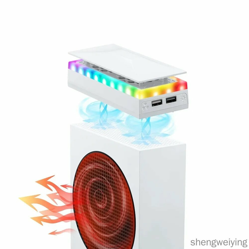 RGB охлаждающий вентилятор для Xbox Series S с 3 регулируемыми скоростями, 7 режимами RGB-подсветки, пылевым фильтром, низким шумом и 2 USB-портами, система охлаждения для консоли Xbox Series S