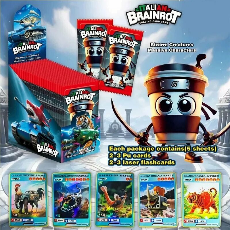 150штук итальянских Brainrot Game Collection Cards, 5 шт / пакет, 30 пакетов / коробка