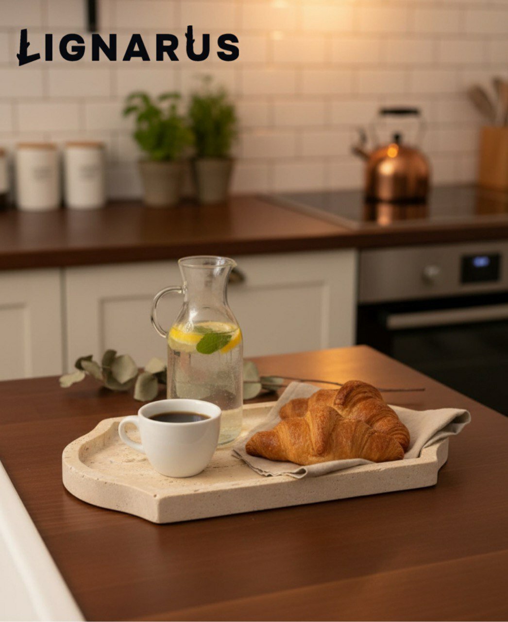 Декоративный поднос, травертин, ручная работа, закругленные края, 25x15 см