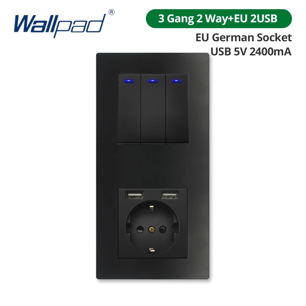 Wallpad Вертикальная настенная панель 1/2/3 Gang с USB и диммером 3 Gang 2 USB German