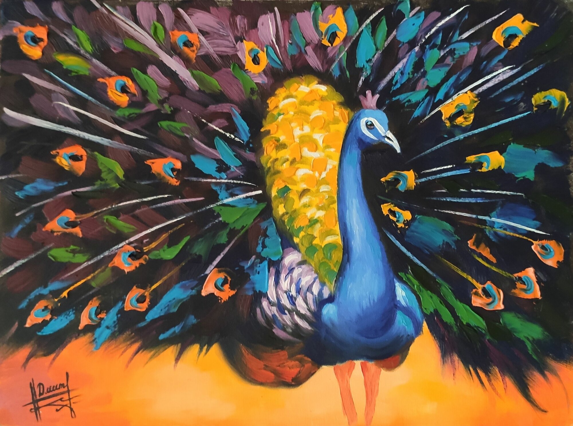 Картина "Павлин", ручная работа, масло, 30x40 см, без рамы, 1шт