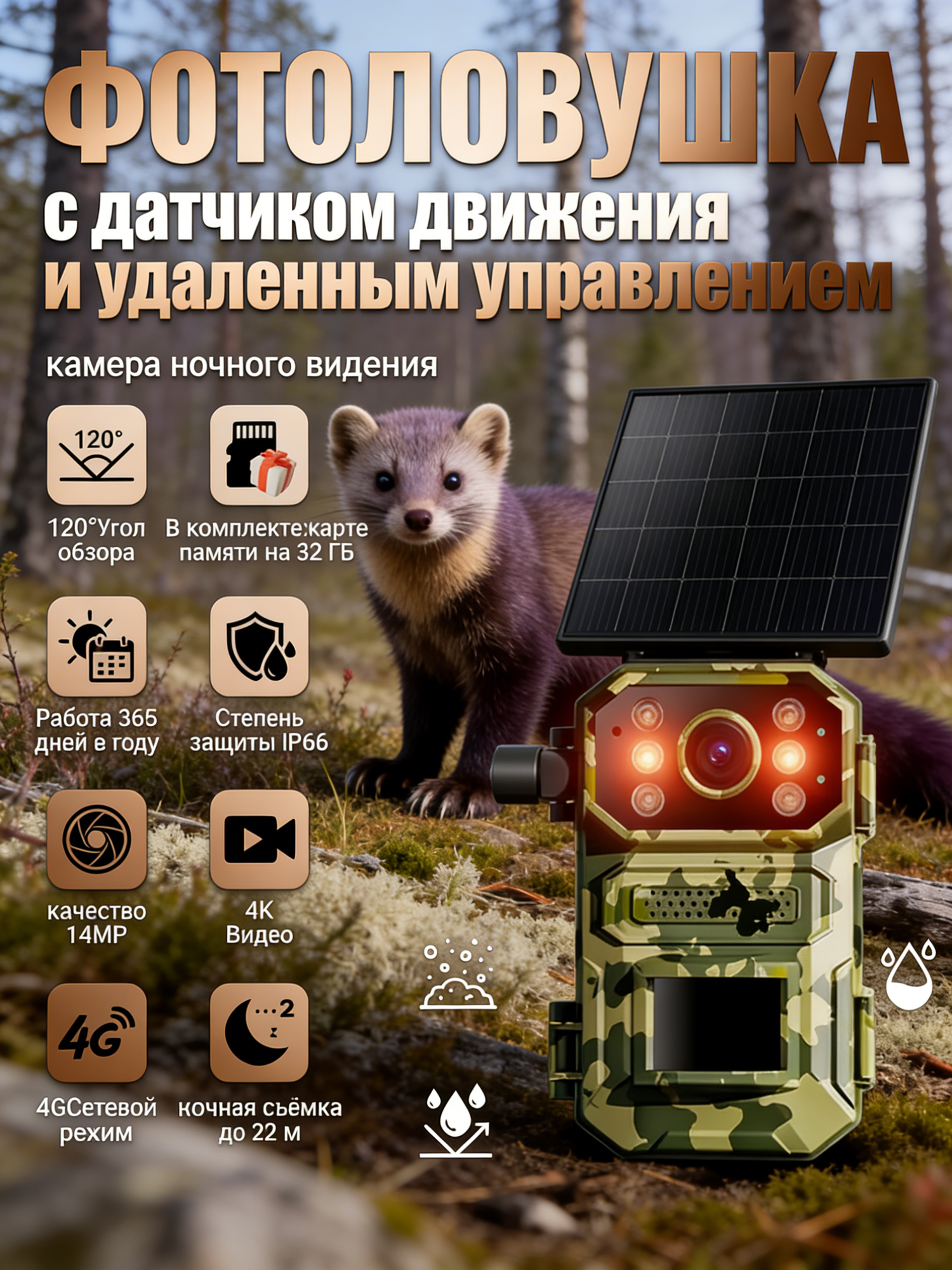 Фотоловушка, ночное видение, сим-карта, высокая четкость, водонепроницаемая, пылезащитная