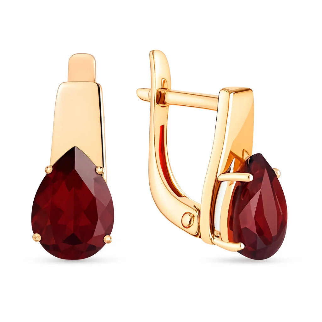 Серьги, золото, 585 проба, гранат