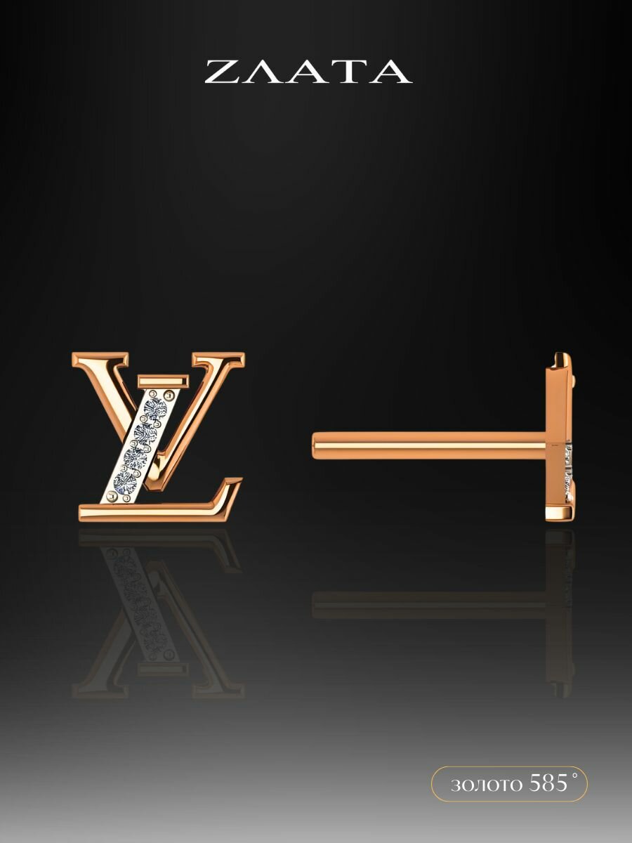 Серьги пусеты, красное золото, 585 проба, фианит