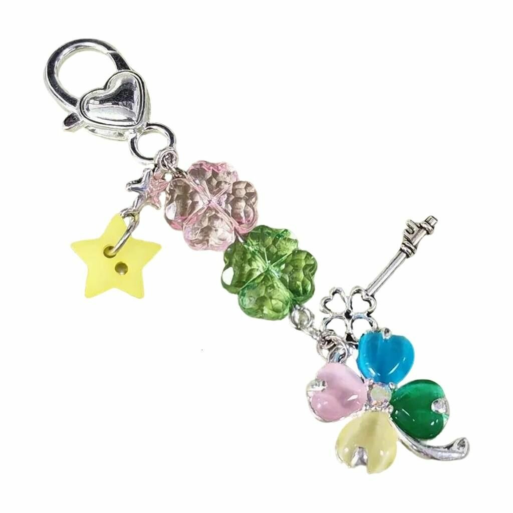 Брелок, Подвеска-брелок для мобильного телефона на цепочке из четырехлистного клевера-цветной