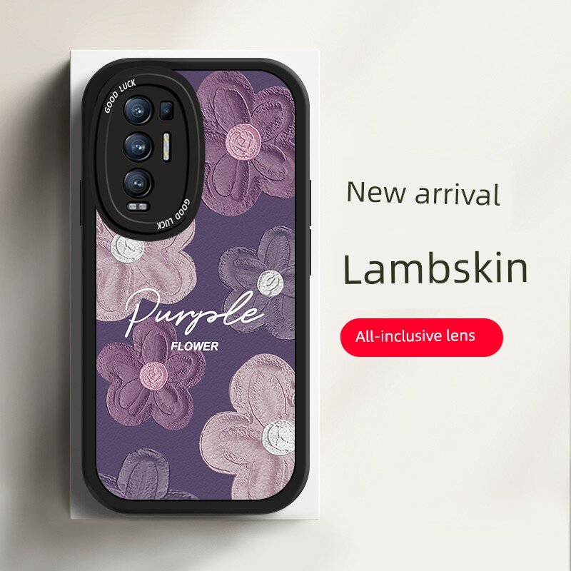 Силиконовый чехол для OPPO Reno5 с пурпурным вышитым цветочным узором, классический черный цвет — защита от падений