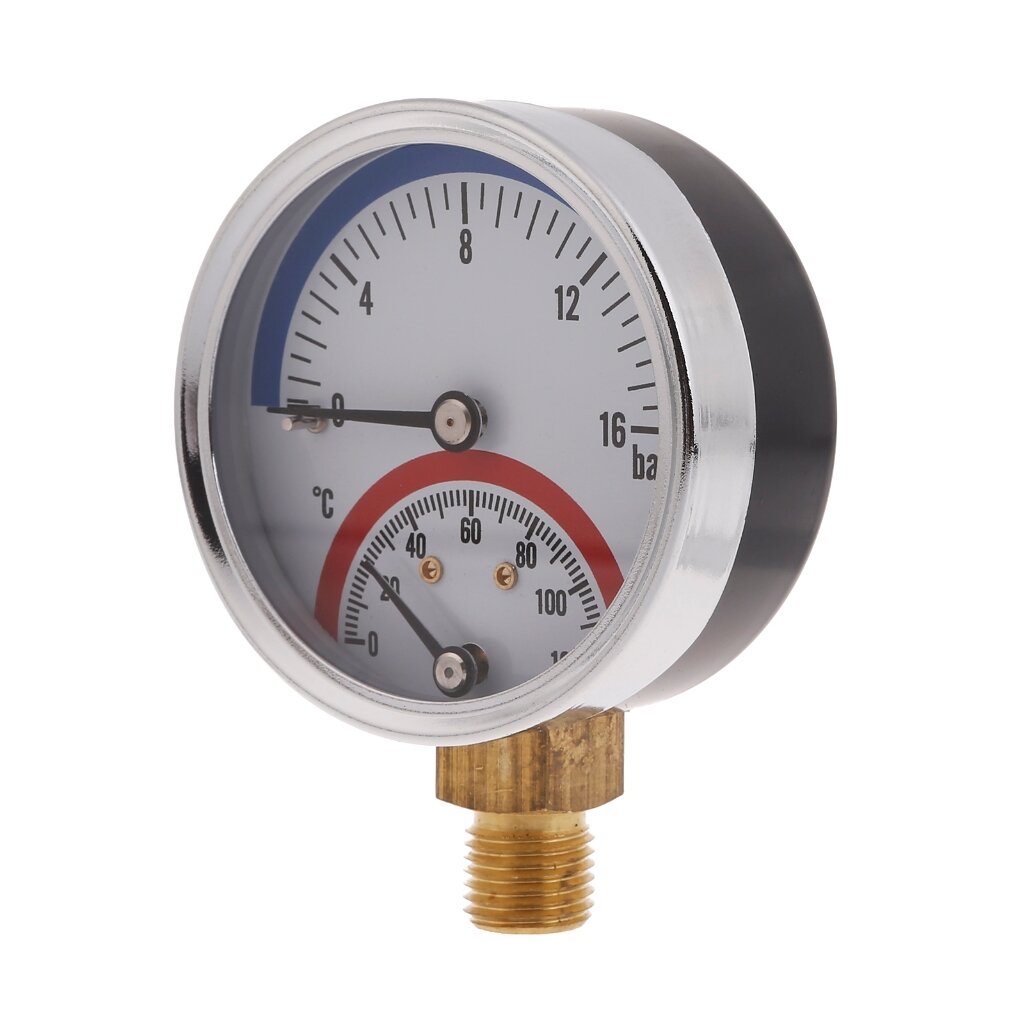 Термоманометр 0-16Bar 0-120 ℃ Сплав 1/4 " NPT 2,4 дюйма Циферблат Заполненный Жидкостью Манометр Точность Термо-манометра