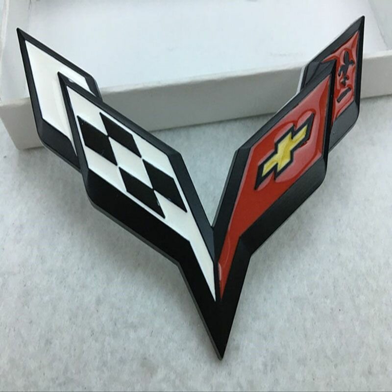 Эмблема corvette c7 stingray с флагами из металла с премиальной отделкой, черная, для автомобиля