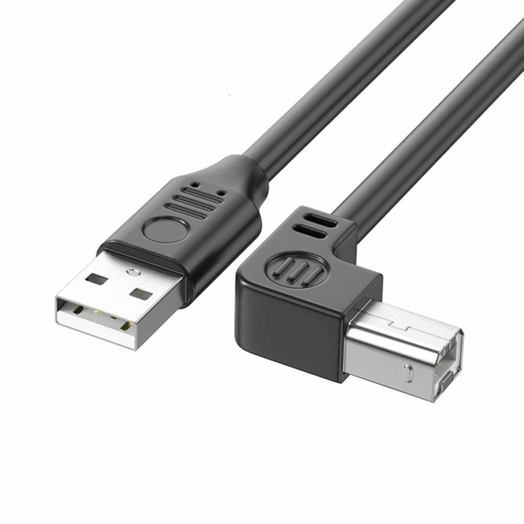 Кабель USB 2.0 для подключения принтера с экранированием из фольги и оплетки, длинный, угол 90 для быстрой передачи данных, 1m - Согните влево