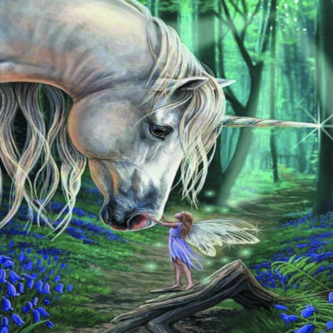 Алмазная мозаика на холсте "Единорог и Фея" 40х30 см, полная выкладка, круглые стразы