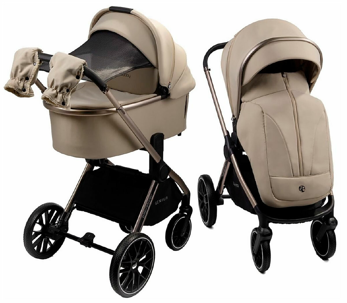 Коляска детская Amarobaby 2 в 1, Genius, коричневый