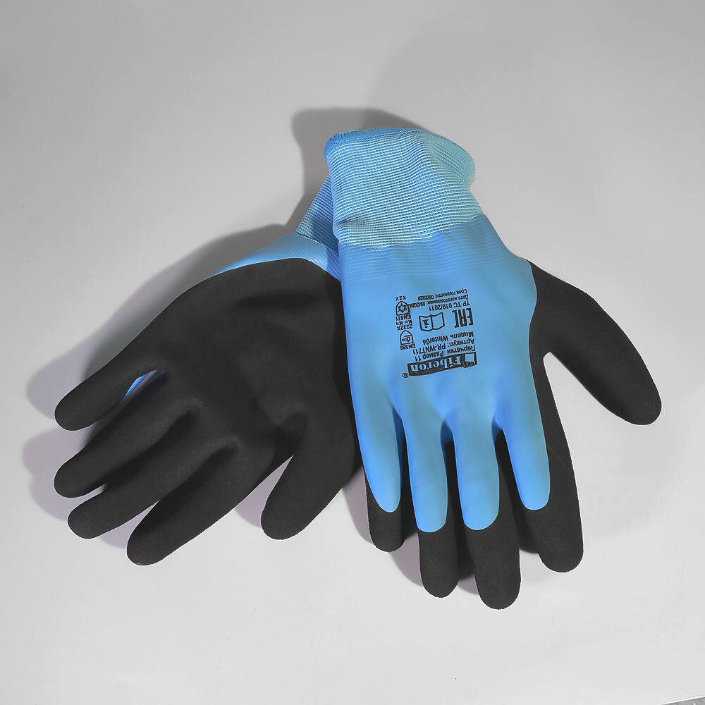 Перчатки "Двойное утепление Аквастоп" акрил с полиэстером, латексное покрытие, в и/у, 11 (XXL), Fibe