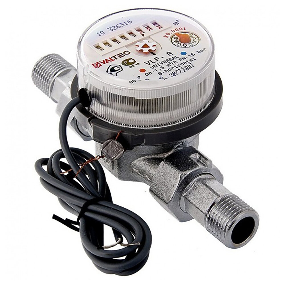 Счетчик универсальный VALTEC с импульсным выходом, квартирный, до +90 градусов, 1,5м3, 1/2