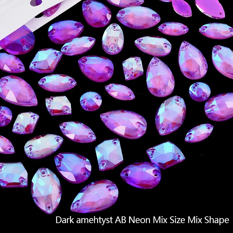 Стразы фиолетовые Dk.amehtyst AB Neon, 20шт, mix shape