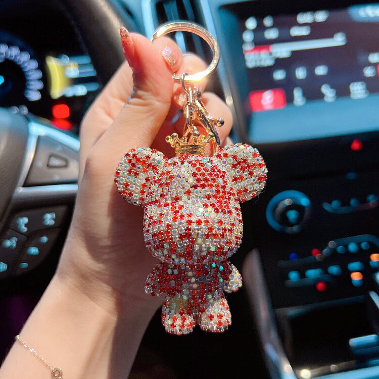 Красочный брелок с большим медведем из полного алмаза, милый ручной работы, маленький предмет, подвеска для сумки, подарок, брелок для ключей автомобиля