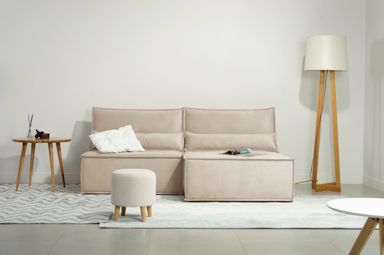 Диван угловой раскладной Divan.ru Стаус Velvet Light, 201х135х89, спальное место 120х201, велюр, бежевый