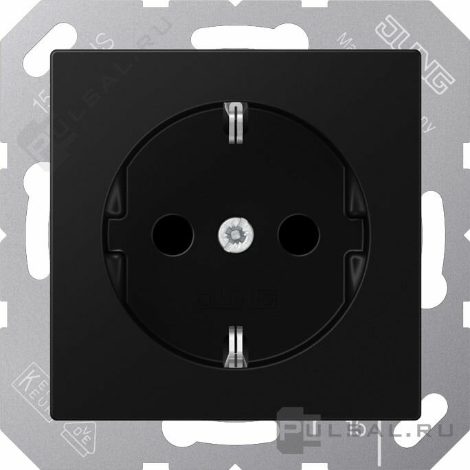 Розетка Jung с заземляющим контактом одинарная встроенный монтаж без шторок пластмасса черный матовый