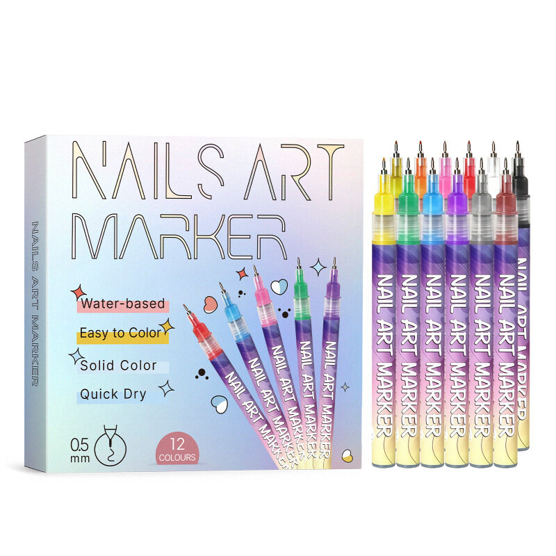 Набор ручек для нейл-арта 12 цветов, набор ручек для граффити на ногтях, DIY ручки для рисования на ногтях