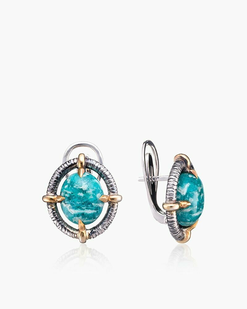 Серьги SARKISSIAN, серебро, 925 проба, чернение, золочение, амазонит