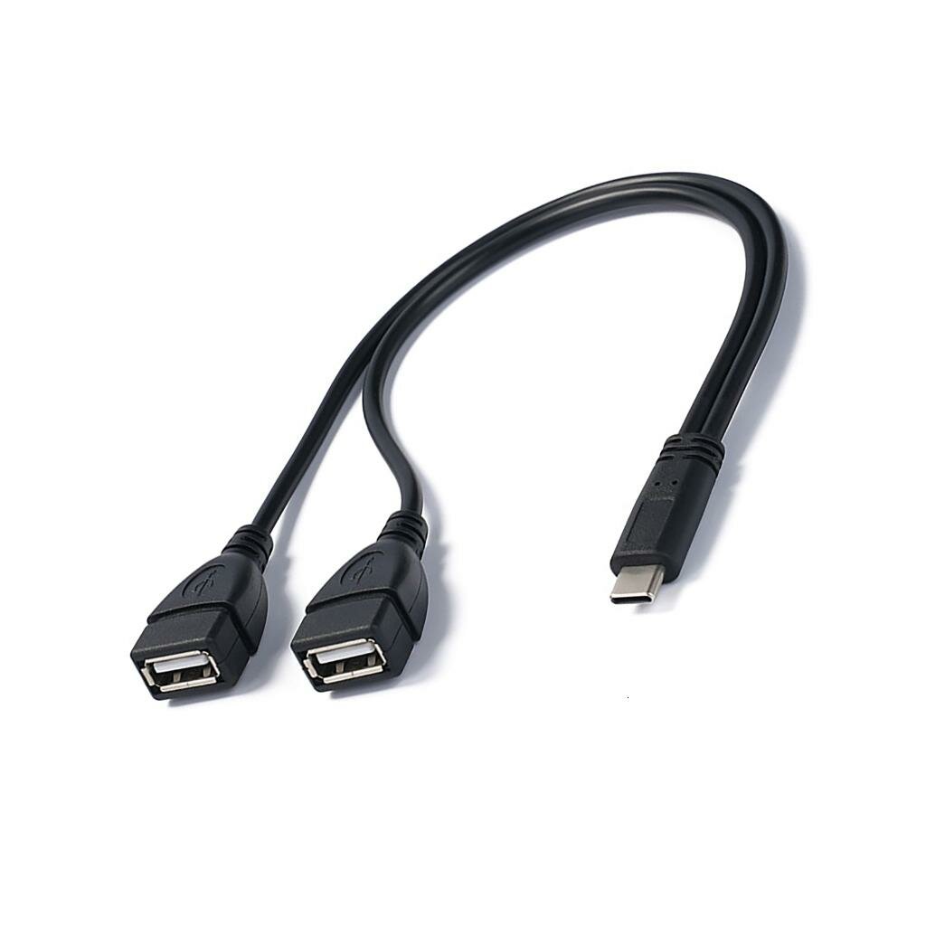 Кабель-адаптер USB Type-C с двумя USB-выходами для зарядки телефонов и планшетов 30 см, Тип C мужской