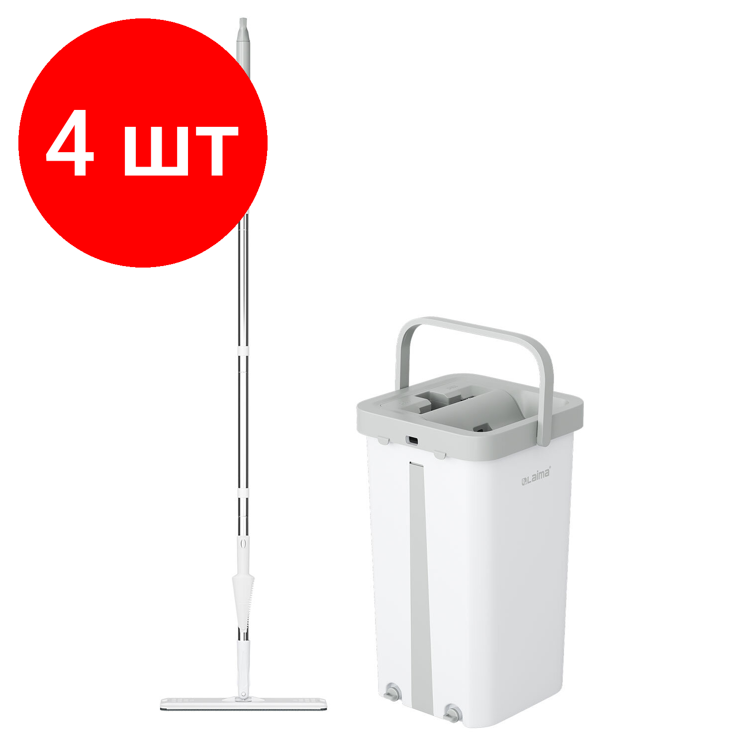 Комплект 4 шт, Швабра с отжимом и ведром NeoMop XL (12 л), 2 насадки микрофибра, длина ручки 134-154 см, LAIMA, 609149
