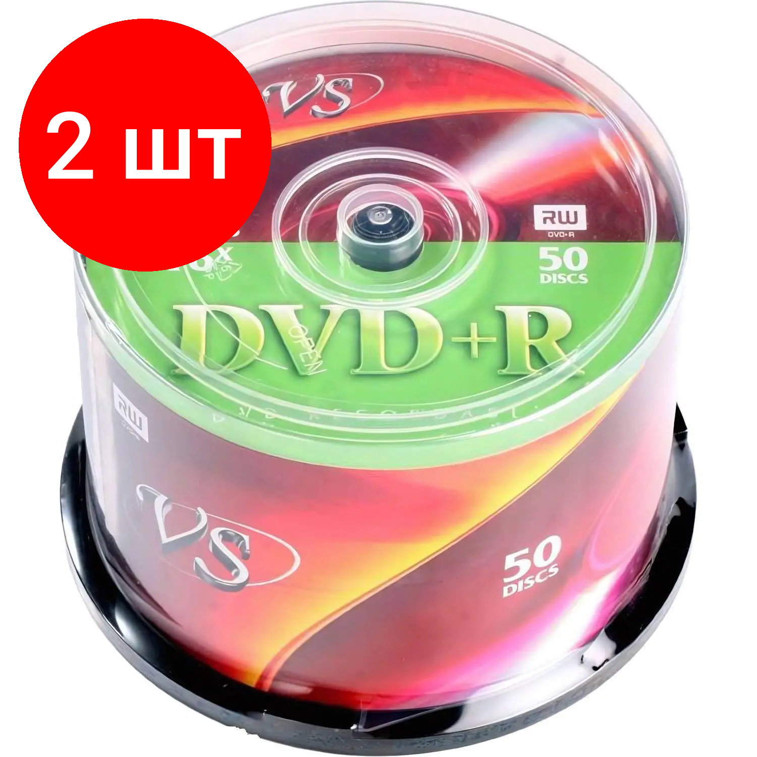 Комплект 2 упаковок, Носители информации DVD+R, 16x, VS, Cake/50, VSDVDPRCB5001